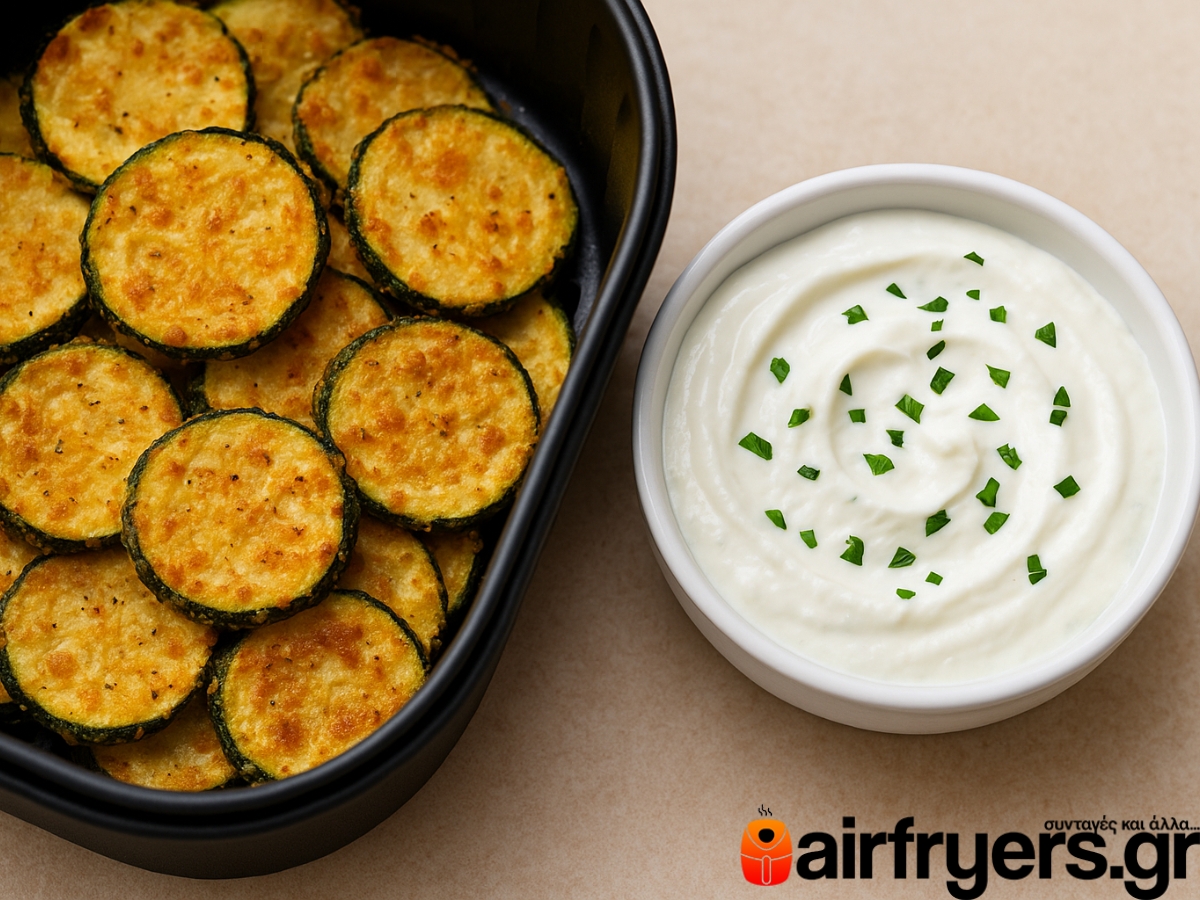 Κολοκυθάκια τηγανητά χωρίς λάδι στο air fryer με γιαουρτένιο dip ...