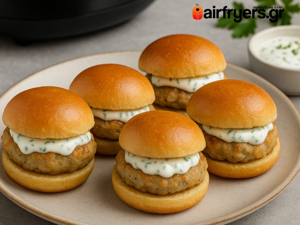 Μίνι Burgers Κοτόπουλου με Σάλτσα Γιαουρτιού στο Air Fryer: Η Απόλυτη ...